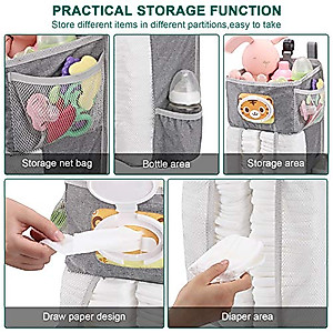 Accmor Hanging Baby Diaper Caddy Organizer with Paper Pocket, Diaper Stacker, Baby Crib Hanging Classified Storage Bag Organizer for Changing Table, Crib, Playard or Wall & Nursery Organization, Grey