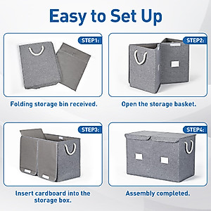 Temary Large Fabric Storage Bin with Lids, Collapsible Storage Organizer with Handles, Storage Basket Fabric Box for Shelf, Home, Closet, Bedroom, 24 ½"x13 x16 (Grey)