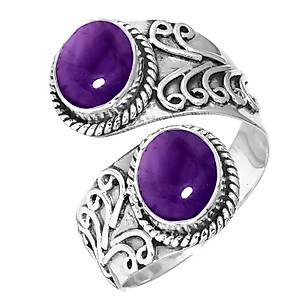 JEWELOPORIUM 925 Sterling Silver Ring for Women Size 6.5 Purple Genuine Amethyst Stone Solitaire Silver Ring Thanksgiving Gift Costume Jewelry
