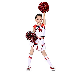 LOLANTA Little Girls Cheerleader Uniform Outfit Cheerleading Costume Fun Varsity Brand Youth Red White (Red, 5-6)