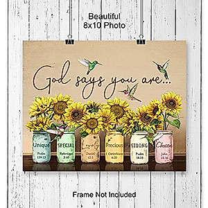 God Says You Are Wall Art - Christian Affirmations - Religious Encouragement Gifts for Women - Inspirational, Psalms, Bible Verses, Scripture Wall Decor - Catholic Gifts - Motivational Positive Quotes