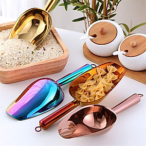 Mingcheng Stainless Steel Ice Scoop and Ice Tongs Small, Round Bottom Bar Ice Utility Scoop, 6 Inches Serving Tongs with Teeth for Large Cubes, Freezer, Ice Bucket Copper, Set of 3 (Gold)