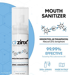 Dr ZinX Bad Breath Treatment, Long Lasting Vegan Zinc Spray, Breath Freshener, Hydrating Oral & Throat Spray with Zinc and Hinokitiol + Peppermint, Alcohol Free 200+ Sprays