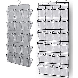 MISSLO 30 Large Pockets Dual Sided Hanging Shoe Organizer for Closet and 24 Large Mesh Pockets Door Shoe Organizer