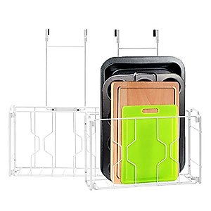 2 Pack- Simple Trending Over the Door/Wall Mount Cabinet Door Organizer Holder in Kitchen or Pantry for Cutting Board, Aluminum Foil, Cleaning Supplies, White