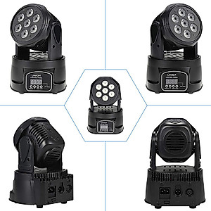 Lixada Moving Head Light 7x10W Moving Head 4 In 1 RGBW Professional 9/14 Channels DMX-512 DJ lights 100W AC 100-240V Sound Active for KTV Club Bar Party Disco DJ Show Bands