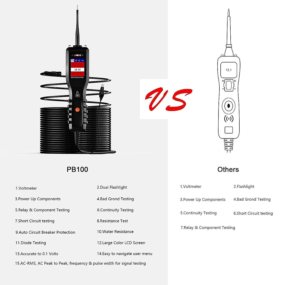 ANCEL PB100 Automotive 12/24V Power Circuit Tester Probe with ANCEL BA301 6V 12V Battery Load Tester Car Cranking Charging System Test Tool