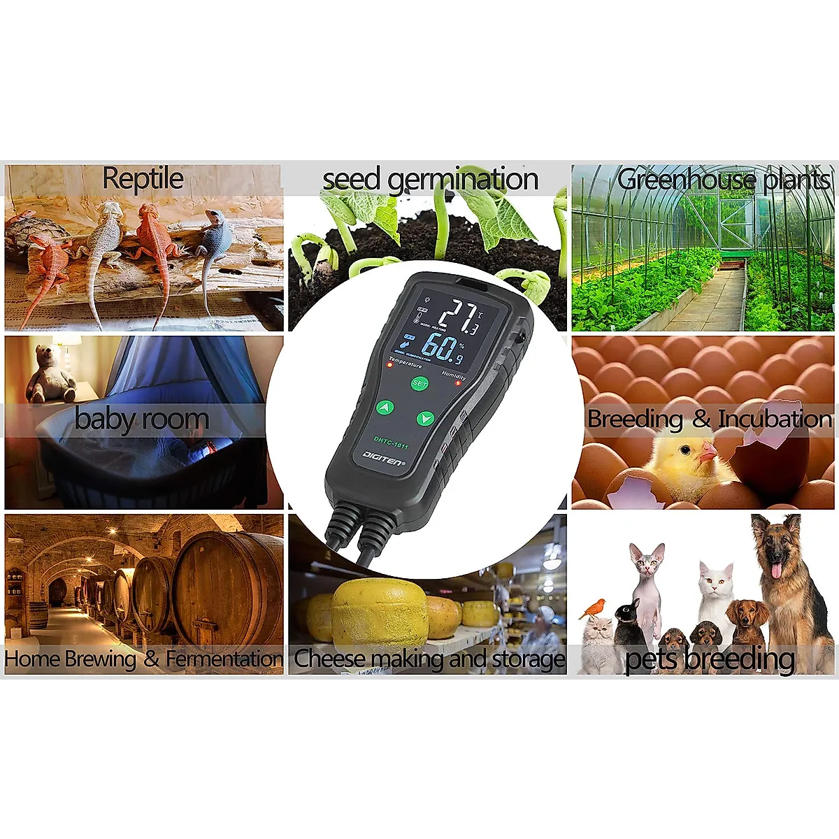 SENSTREE Temperature and Humidity Controller Outlet Plug-in Thermostat Humidistat Reptile Humidity Controller Greenhouse Thermostat Dual Stage Pre-Wired Electronic Temperature and Humidity Controller