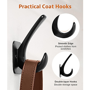 Optish 6 Pack Black Coat Hooks Wall Mount, Heavy Duty Wall Hooks for Hanging, Backpack Hooks for Wall, Metal Towel Hooks for Hanging Hat, Purse, Robe
