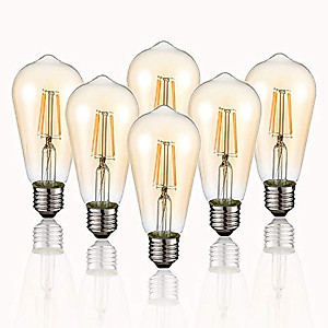 HESSION Vintage Edison LED Bulb, 6-Pack ST58 E26 Base 40 Watt Equivalent, Warm White 2200K-2700K, Antique Vintage Style Light, Squirrel Cage Filament Edison Light Bulbs Amber Glass, Dimmable