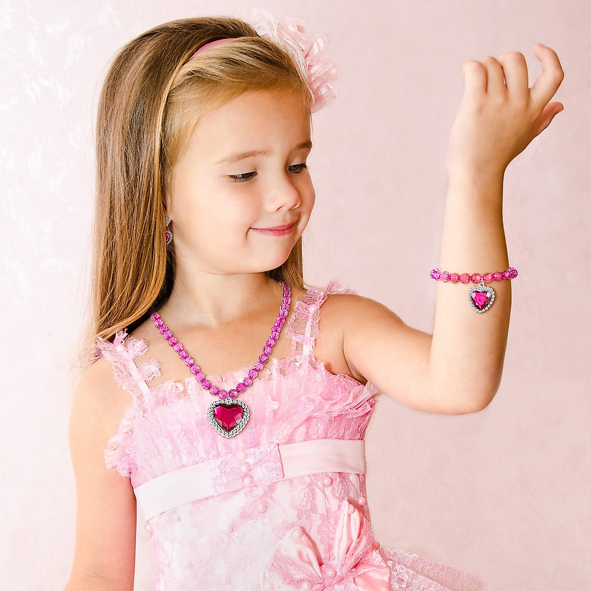 Henoyso 6 Set Princess Jewelry Dress Up Jewelry Princess Pretend Toy Jewelry Set with Necklace Bracelet Rings Earrings Princess Costume Jewelry Beaded Toy Necklace for Party Favors Costume (Colorful)