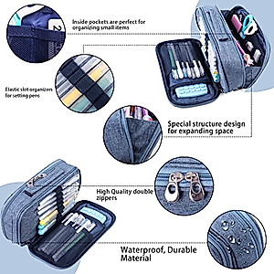 Pencil Case Pen Bag Holder Pouch Large Handle Big Capacity Desk Organizer Storage Marker Box Stationary Makeup Cosmetic Double Zippers for School Office Students Teen (blue)