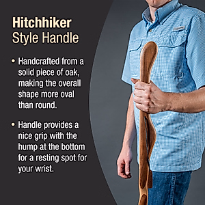 Brazos Handcrafted Wood Walking Stick, Twisted Oak, Hitchhiker Style Handle, for Men & Women, Made in the USA, Red, 55"