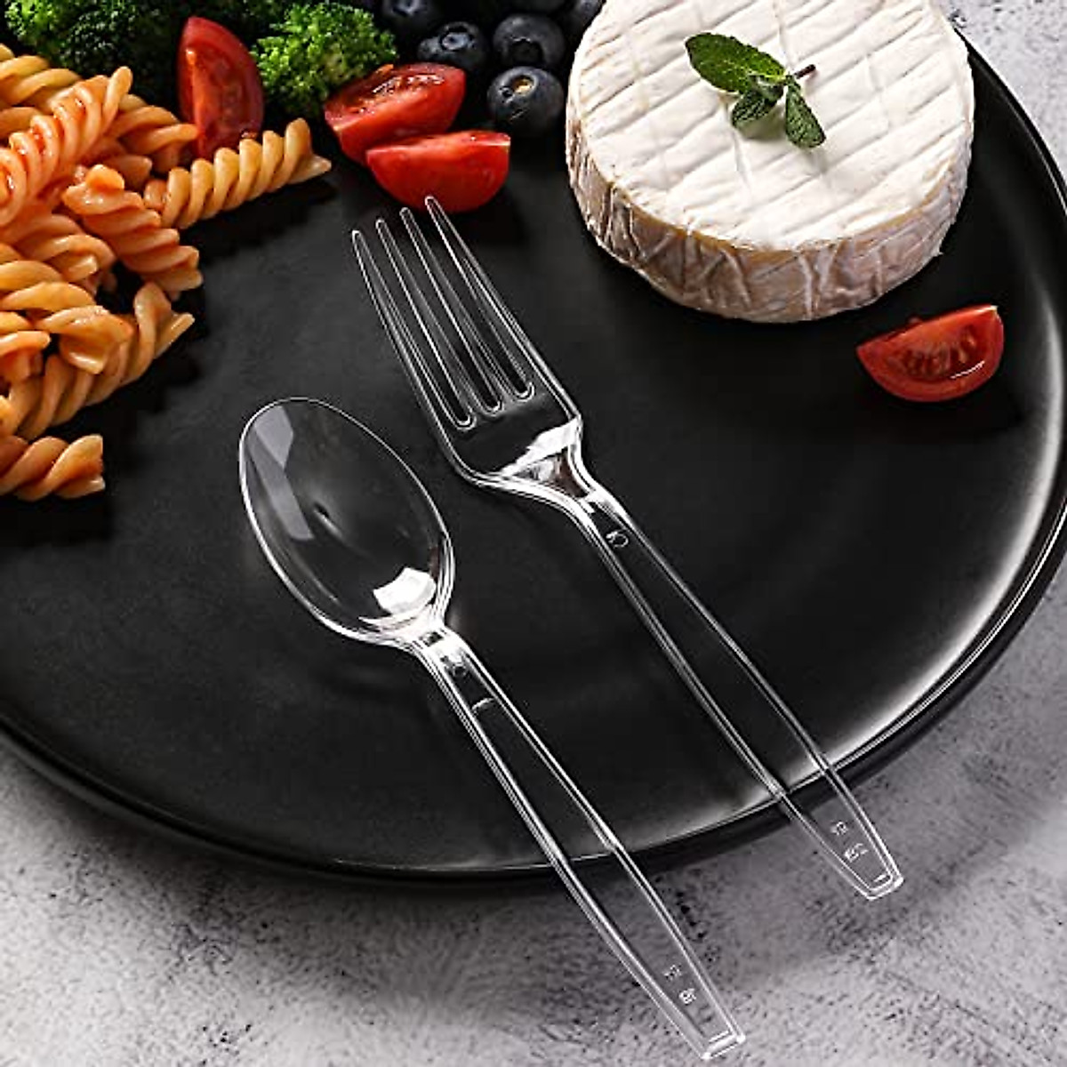 [200 Count] Heavy Duty Plastic Forks and Spoons Set - Disposable Spoons and Forks, 100 Plastic Forks and 100 Plastic Spoons for Party - Clear