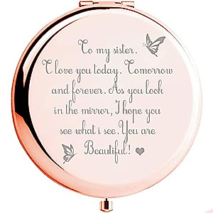 ZOORON Sister Gifts from Sister Brother, Sisters Birthday Gift Ideas, Rose Gold Compact Mirror with Treasured Message for Birthday, Christmas, Graduation and Special Celebration