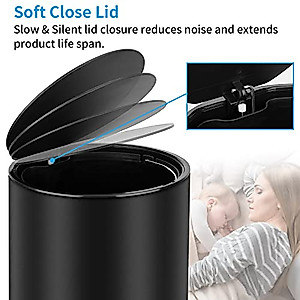 CURIFYPN 8 Liter/2.1 Gallon Small Trash Can with Lid Soft Close, Stainless Steel Step Trash Can,Round Foot Pedal Garbage Can with Removable Inner Wastebasket for Bathroom,Kitchen,Bedroom,Office, Black