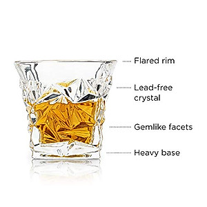Viski Gem Crystal Whiskey Tumblers Set of 2, Lead-Free Premium Crystal Clear Glass, Striking Lowball Cocktail Glasses, Scotch Glass Gift Set, 10 oz