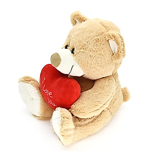 I Love You! 10'' Teddy Bear with Red Heart, Soft Plush Bear Doll Stuffed Animal Toys Valentines Day Decor Gifts for Her/Girlfriend Lover Mom Kids (Light Brown)