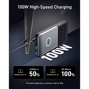 Anker 333 USB C to USB C Cable (6ft 100W, 2-Pack), USB 2.0 Type C Charging Cable Fast Charge&Anker 727 Charging Station (GaNPrime 100W), 5ft Detachable Extension Cord with 2 Outlets and 4 USB Ports