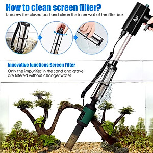 AQQA Aquarium Rechargeable Gravel Cleaner,Energy Saving Fish Tank Siphon Vacuum Cleaner,Adjustable Flow Rate,Portable Automatic Water Changer,Remove Dirt Wash Sand Water Circulation Filter 6W 210GPH
