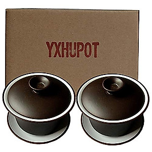 YXHUPOT Teacup Kungfu Tea Clay 4oz Cup Gaiwan Sancai Saucers Set of 2