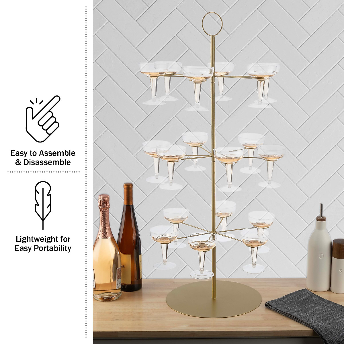 Lavish Home Cocktail Tree Stand - 3-Tier Champagne Tower Holds 18 Stemware Glasses - For Wedding, Shower, or Engagement Party Decorations (Gold)