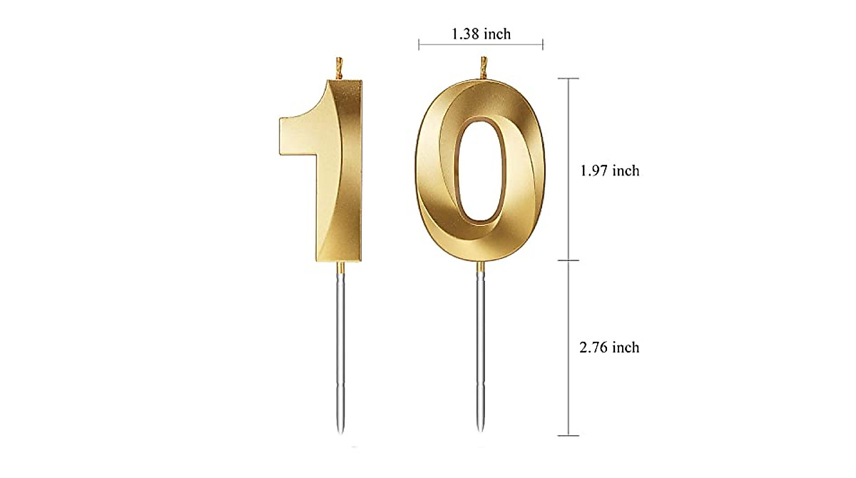 Gold Number 10 Candles for Birthdays & Anniversaries
