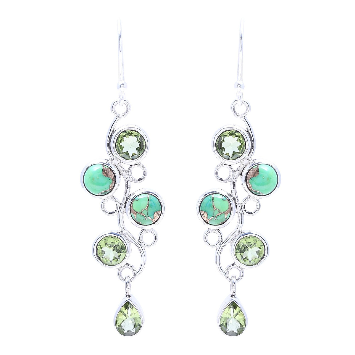 NOVICA Artisan Handmade Peridot Dangle Earrings Composite Turquoise from India Sterling Silver Reconstituted Birthstone Gemstone [2.3 in L x 0.5 in W x 0.2 in D] ' Green Sheen'