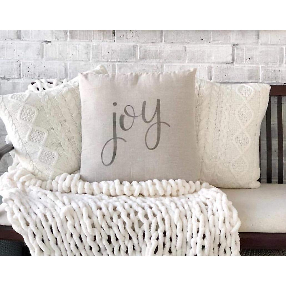 Decorative Knit Throw Pillow Cover Chiristmas Farmhouse Sweater Square Warm Cushion Cover for Couch, Bed, Home Accent Decor (Cream, (18x18 inches(45x45cm))