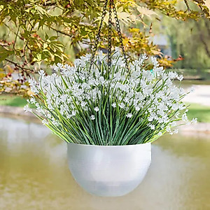LXAFGP 8 Bundles Artificial Flowers Fake Greenery Outdoor UV Resistant Plants Faux Plastic Plants for Outdoor Shrubs Indoor Home Window Garden Wedding Porch Box Hanging Plants Decor (White)