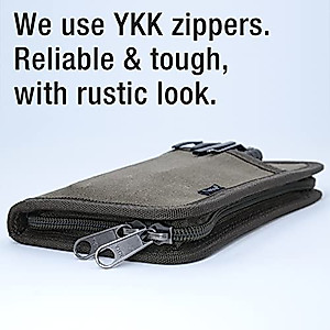 Tintris Journal Cover for Field Notes Notebooks Moleskine Cahier 3.5 x 5.5 with zipper pen holder, Water Resistant Pocket Notebook Cover for Journal Notebook planner, Classy Waxed Canvas, Olive