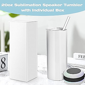 Icesip 12 Pack Music Speaker Tumbler, 20 oz Sublimation Tumbler Skinny Straight Double Wall Cup with Straw Lid & USB Charging Cable 6 Colors