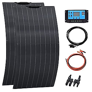 XINPUGUANG Flexible Solar Panel 200W 12V Solar Kit Monoctrystalline, 100W Solar Panel, 20A Charge Controller, Extension Cable, Alligator Clip Cable for Battery RV Car Boat Trailer (200W Solar Kit)