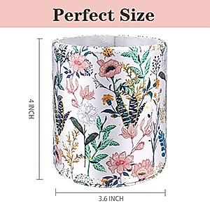 WAVEYU Pen Holder for Women Girls, Decorative Pencil Organizer, Makeup Brush Holder, Leather Multi-Functional Organizer for Office, Home, Classroom, White Flower