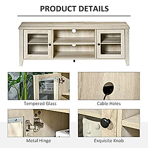 HOMCOM Modern TV Stand, Entertainment Center with Shelves and Cabinets for Flatscreen TVs up to 60" for Bedroom, Living Room, Oak