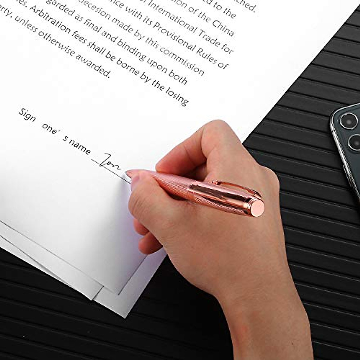 Nekigoen Ballpoint Pen with Gift Box for Men Women,Luxury Stainless Steel Retractable Pen Executive Home Office Use, and 2 Extra Refills Black Ink 1.0mm B2 (rose gold)