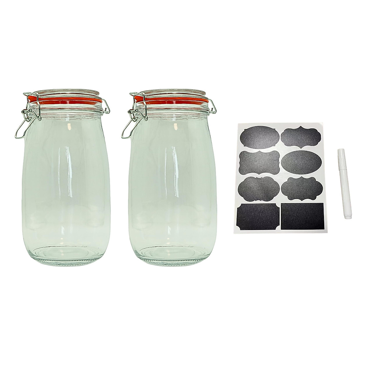Generic Airtight wide mouth glass jar with lid 51oz 1.5 liter set of 2. Clear Glass Kitchen, Pantry Organizer. Keep your food, grains coffee, tea, cookies and candies dry, fresh. (Oval PC11002-C)