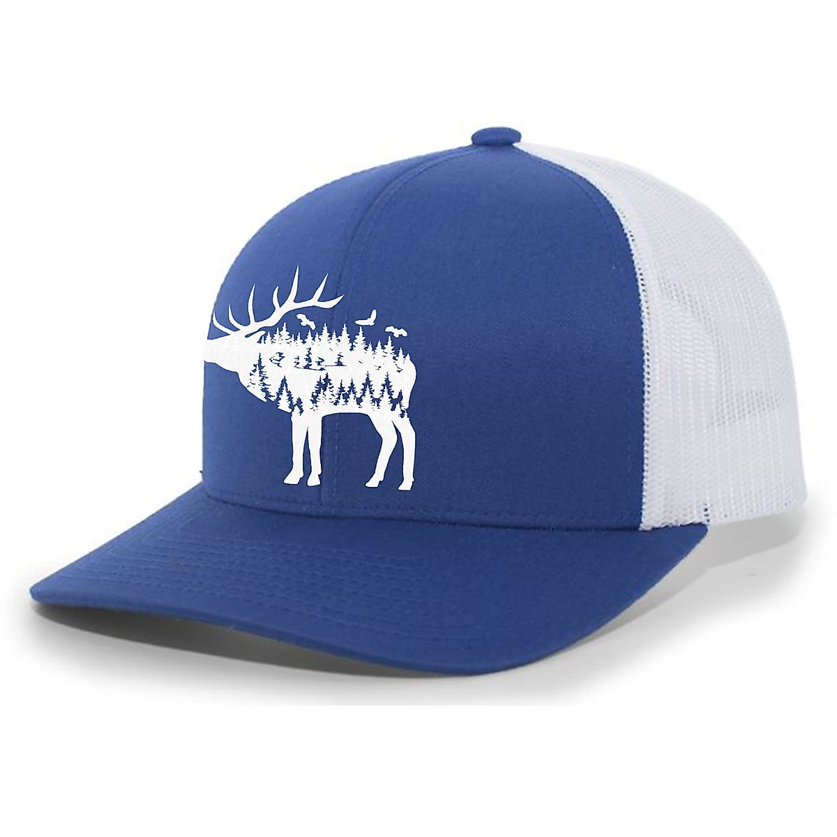 Heritage Pride Mens Deer Hat Embroidered Deer Mountain Forest Tamarack Mens Mesh Back Trucker Hat Baseball Cap-Royal/White