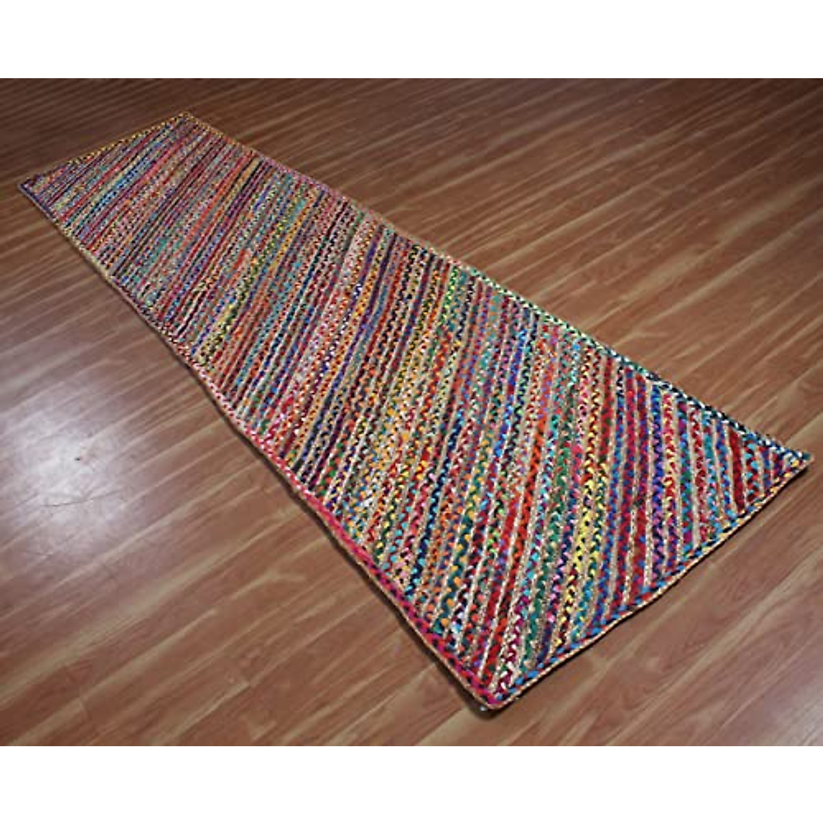 CASAVANI 100% Ecofriendly Hand Braided Rug Geometric Multipurpose Multicolor Jute & Cotton Rug Best Uses for Indoor Hall Room Gateway Runner Rug & Balcony 2.6x4 2.6x8 6x6 Feet Square