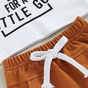 Infant Baby Boys Summer Clothes Sets Outfits Letter Print Short Sleeve T-Shirt and Stretch Casual Rolled Shorts Set (White, 0-6 Months)