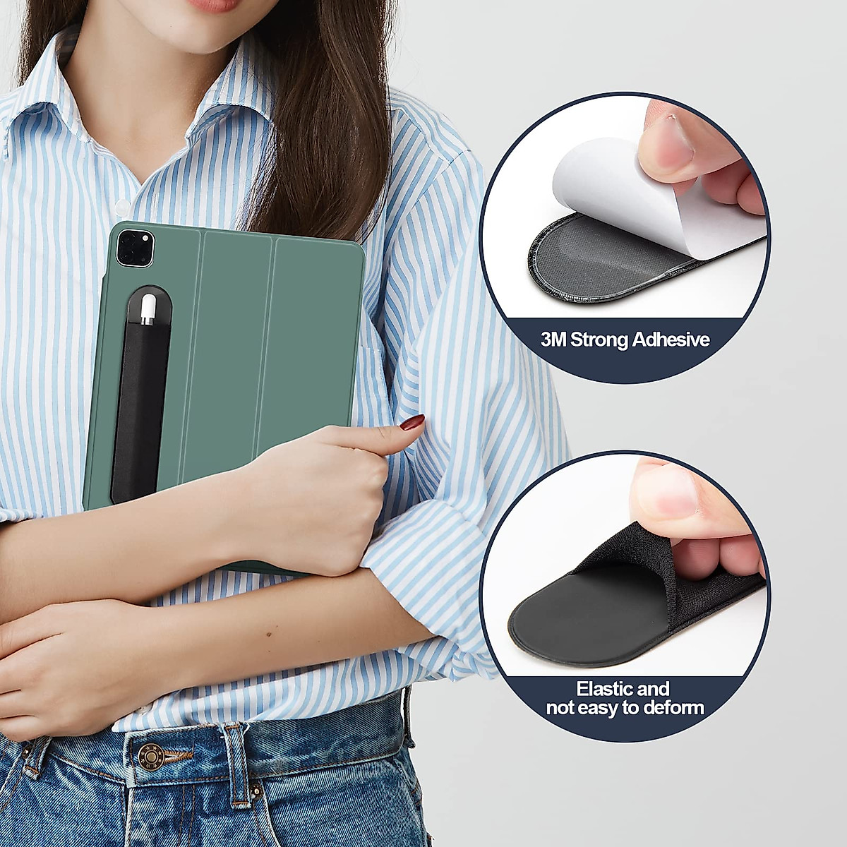 XLDLQU Apple Pencil Holder, 5 Pack Durable Elastic Apple Pencil (1st and 2nd Gen) Case Pocket, Adhesive Sleeve Pouch for iPad 8.3/9.7/10.2/10.5/11/12.9 Inch (Black Black)