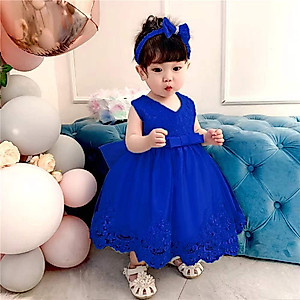 TUIJI Formal Prom Pageant Wedding Girls Dresses A-line Knee Length Tutu Ruffle Dress Princess Party Infant Baby Dress 6M Royal Blue