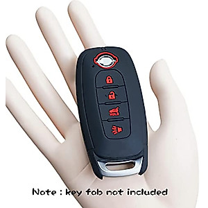 RUNZUIE 2Pcs Silicone Remote Smart Key Fob Compatible with 2024 2023 Nissan Rogue Pathfinder Key Fob Cover 4 Button (Black/Black with Red)