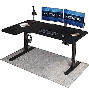 HASDWORK Electric L Shape 59 Inches Standing Desk, Height Adjustable Sit Stand Up Computer Table, Large Modern Smart Ergonomic Home Office Workstation with Splice Board Black Top + Black Frame