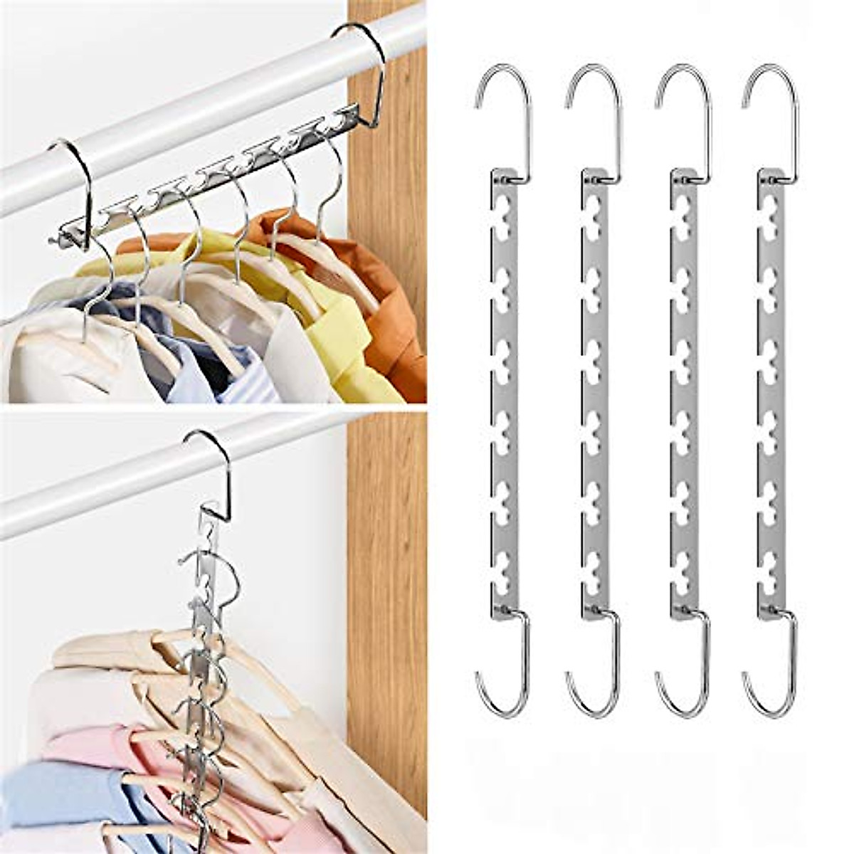 XFKITCHEN Metal Magic Hangers Space Saving Clothes Hangers Closet Space Saver Clothing Hanger Oragnizer for Wardrobe Space,Wrinkle-Free Clothes（Pack of 4）