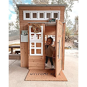 KidKraft Modern Outdoor Wooden Playhouse with Picnic Table, Mailbox and Outdoor Grill, Gift for Ages 3+