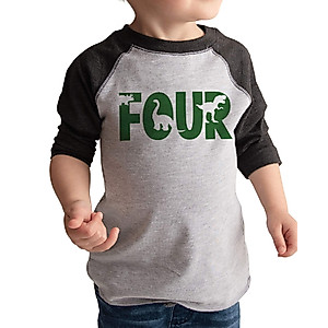 7 ate 9 Apparel Four 4 Fourth 4th Birthday Dino Dinosaur Grey Baseball Shirt T-Shirt 4T