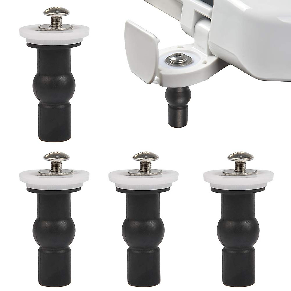 FOCCTS 4 Pack Toilet Seat Fixing Screws, Universal Toilet Seat Fixings Fix Expanding Rubber Top Nuts Screws, Toilet Seat Bolts Kit Toilet Seat Hardware Replacement Kit