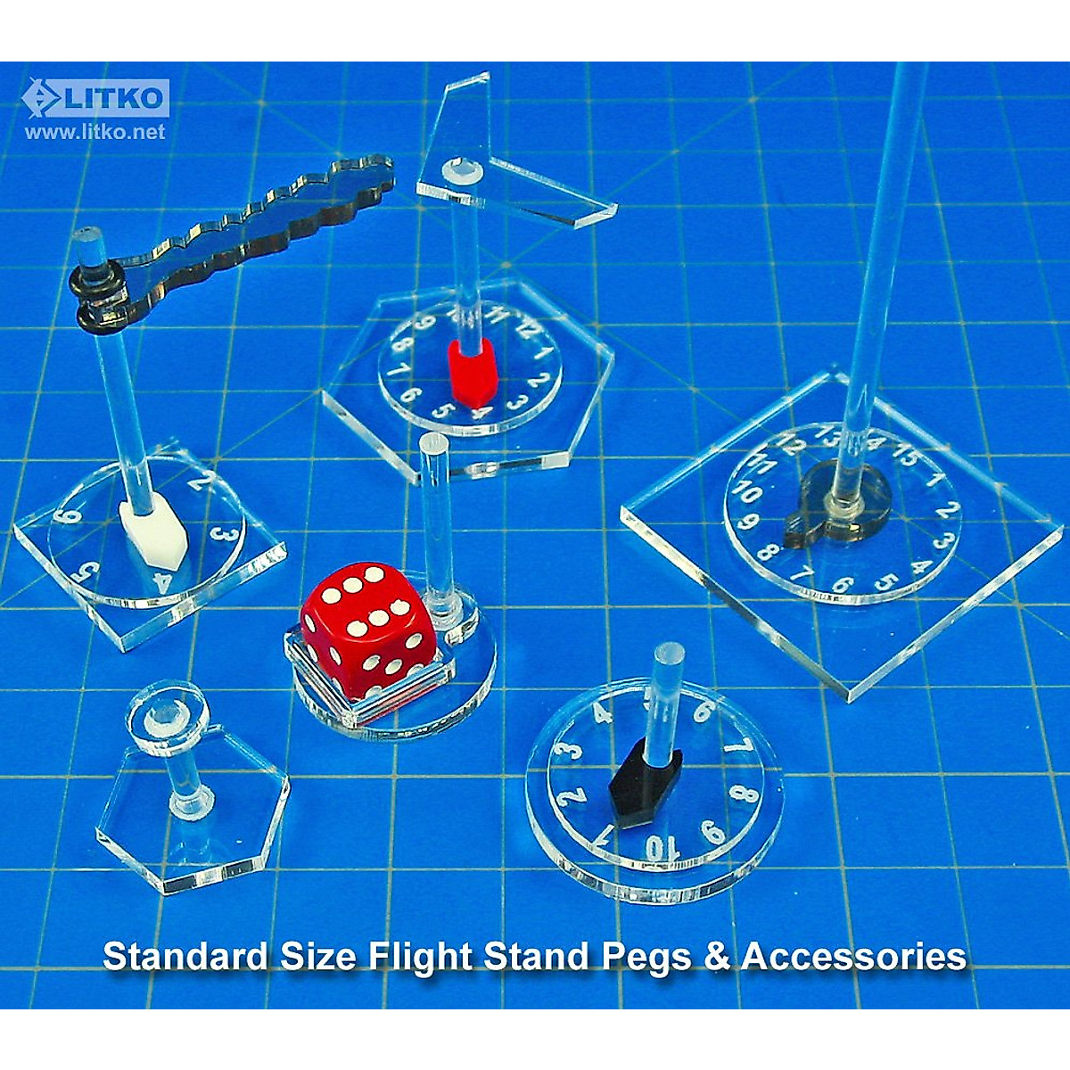 LITKO 27mm Circular Flight Stand Kit | Compatible with Star Wars: Legion | 3mm Clear with 1.25 inch Peg | 10 Pack