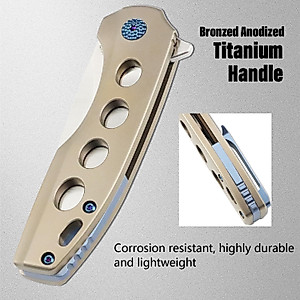 KANSEPT Cassowary Premium Pocket Folding Knives for Men EDC Pocket Knife 2.9'' Satin CPM S35VN Blade Excellent Folding Knife with Bronzed Anodized Titanium Handle EDC K2065A5